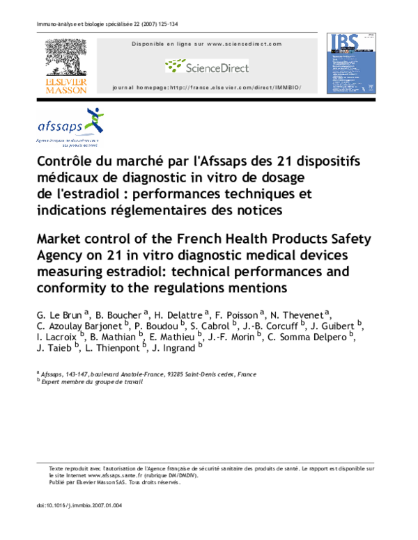 (PDF) Contrôle du marche par l'Afssaps des 21 dispositifs médicaux de ...