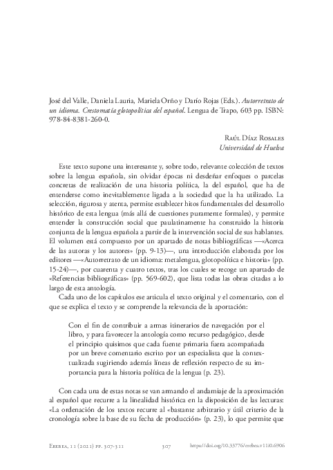 (PDF) José del Valle, Daniela Lauria, Mariela Oroño y Darío Rojas (eds.) (2021). «Autorretrato ...