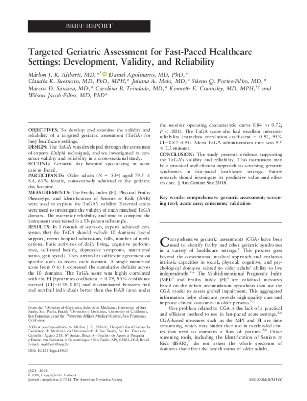 (PDF) Targeted Geriatric Assessment for Fast-Paced Healthcare Settings ...