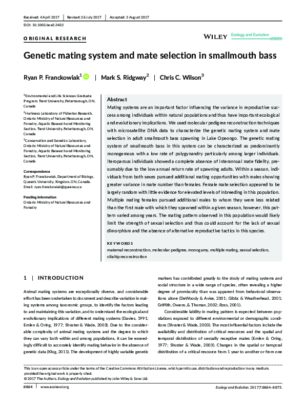 Genetic mating system and mate selection in smallmouth bass