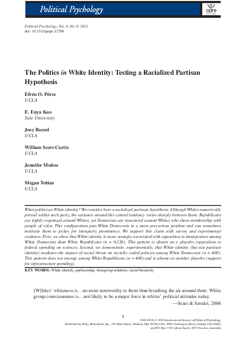 (PDF) The Politics in White Identity: Testing a Racialized Partisan ...