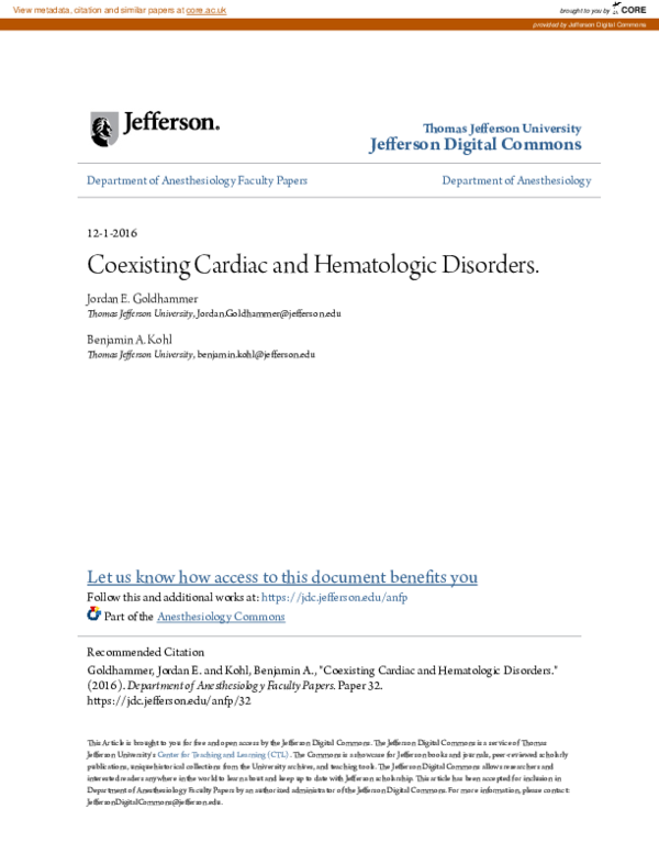 (PDF) Coexisting Cardiac and Hematologic Disorders