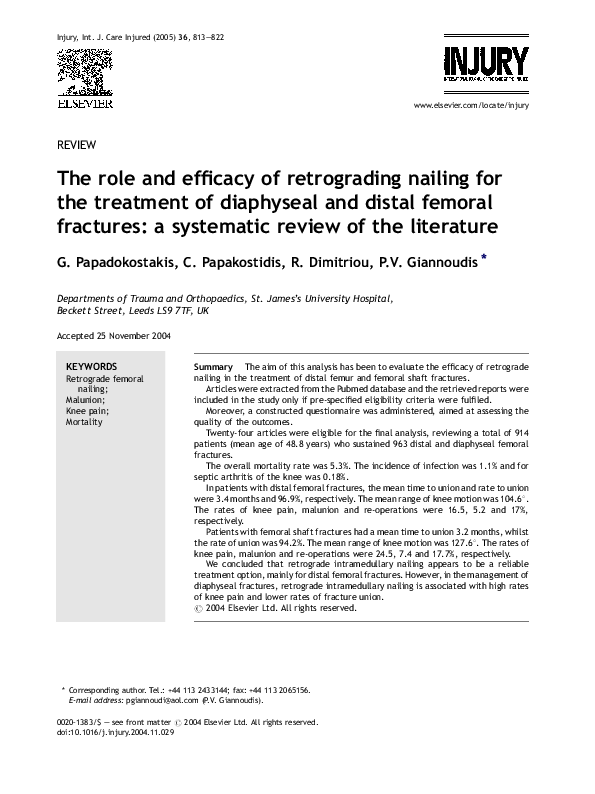(PDF) The role and efficacy of retrograding nailing for the treatment ...