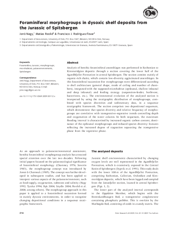 (PDF) Foraminiferal morphogroups in dysoxic shelf deposits from the ...