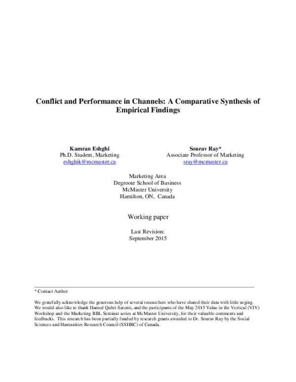 (PDF) Conflict and Performance in Channels: A Comparative Synthesis of ...