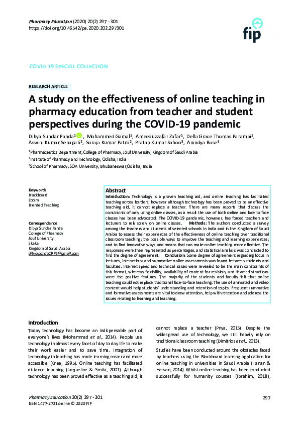 (PDF) A study on the effectiveness of online teaching in pharmacy ...