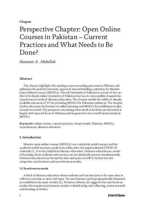(PDF) Perspective Chapter: Open Online Courses in Pakistan- Current ...