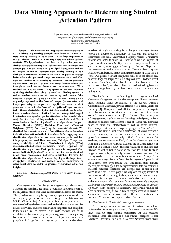 (PDF) Data Mining Approach for Determining Student Attention Pattern