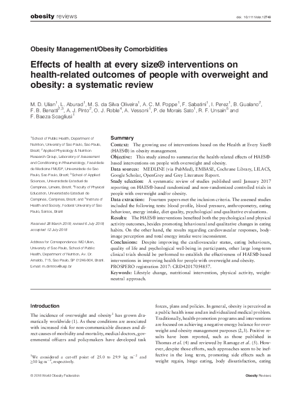 (PDF) Effects of health at every size® interventions on health-related ...