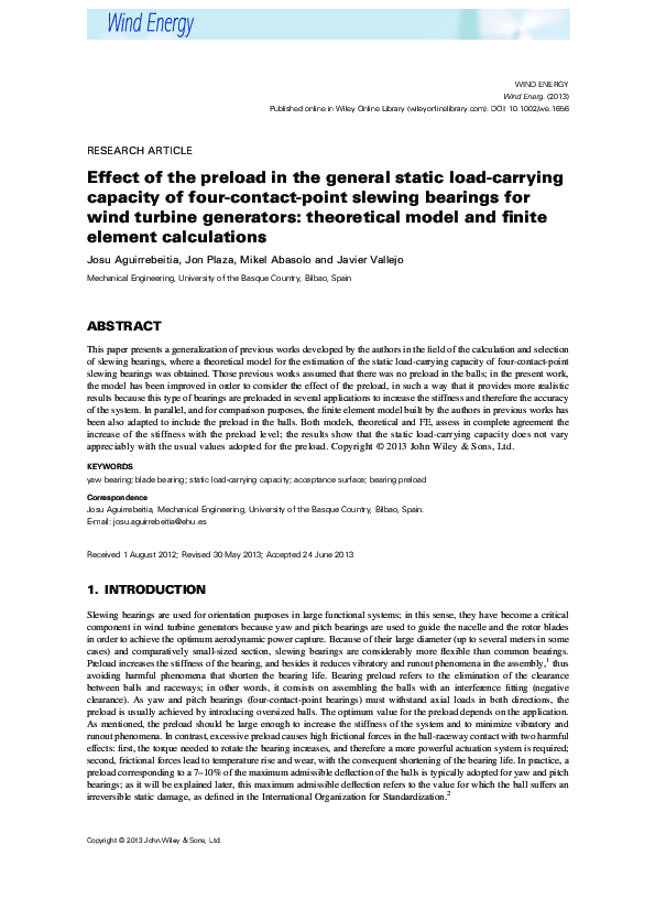 (PDF) Effect of the preload in the general static load-carrying capacity of four-contact-point ...