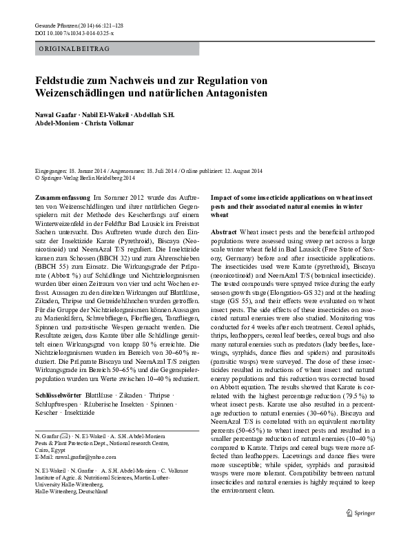 (PDF) Feldstudie zum Nachweis und zur Regulation von Weizenschädlingen und natürlichen Antagonisten