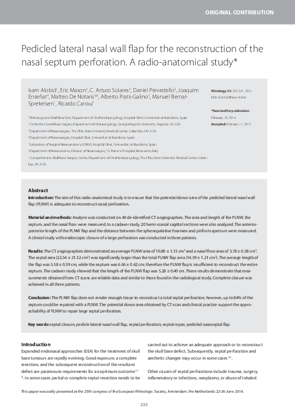 (PDF) Pedicled lateral nasal wall flap for the reconstruction of the ...