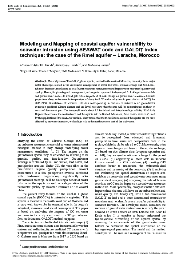 (PDF) Modeling and Mapping of coastal aquifer vulnerability to seawater intrusion using SEAWAT ...