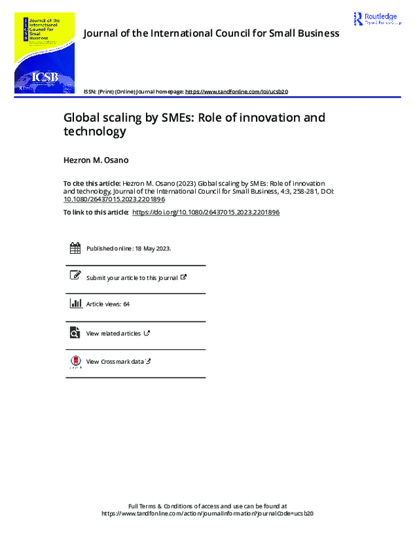 (PDF) Global scaling by SMEs: Role of innovation and technology