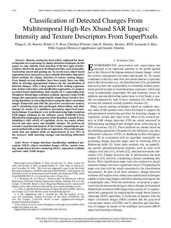(PDF) Classification of Detected Changes From Multitemporal High-Res Xband SAR Images: Intensity ...