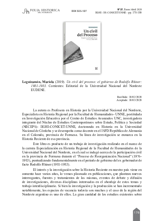 (PDF) Reseña bibliográfica de la obra de Leguizamón, Mariela (2019). Un ...