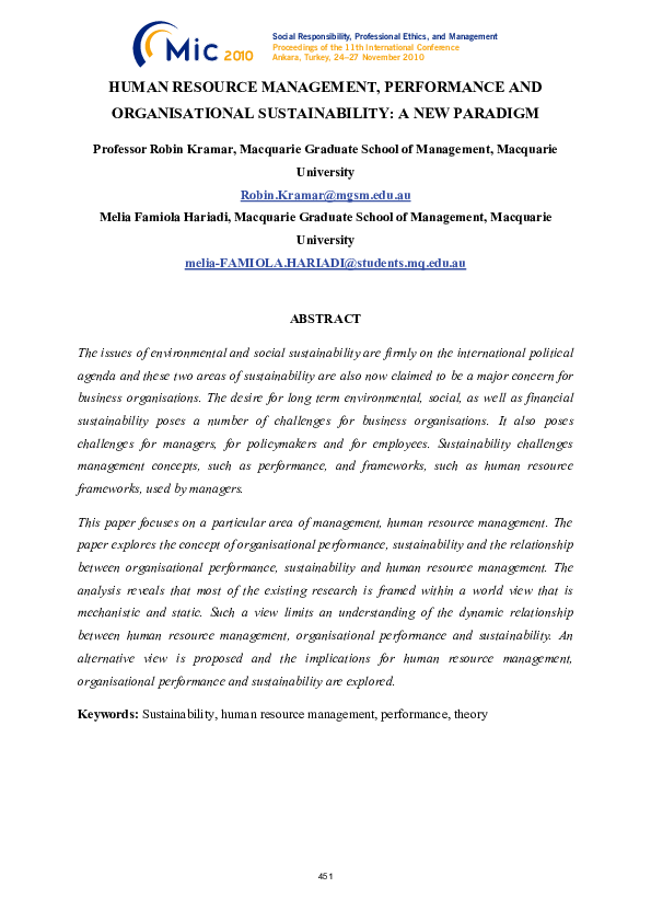 (PDF) Human resource management, performance and organisational ...