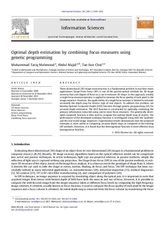 (PDF) Optimal depth estimation by combining focus measures using ...