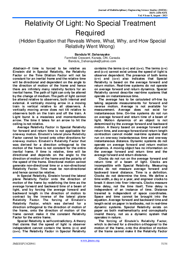 (PDF) Relativity Of Light: No Special Treatment Required (Hidden ...