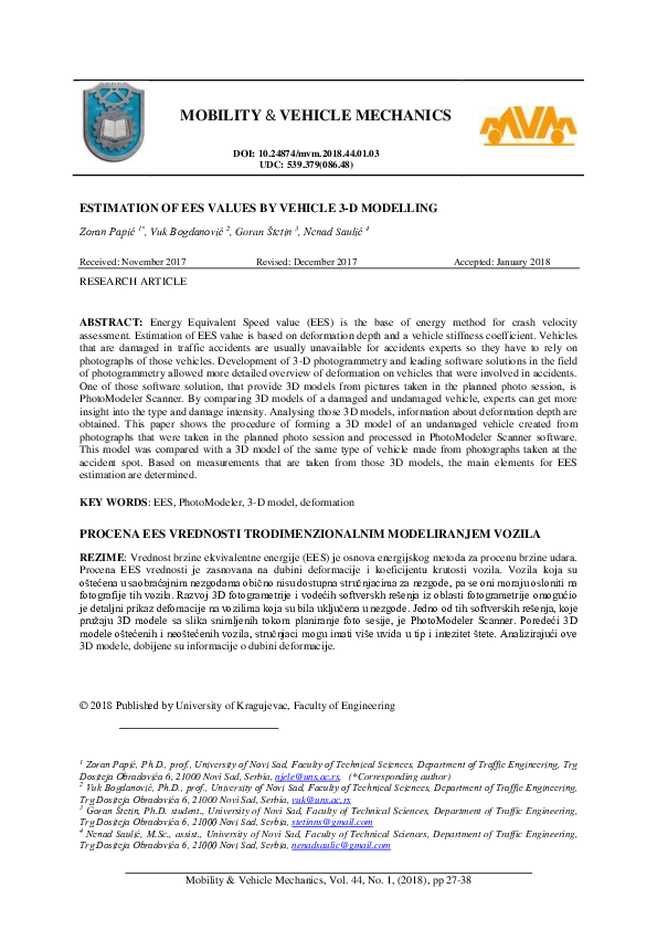 Pdf Estimation Of Ees Values By Vehicle 3 D Modelling 7105