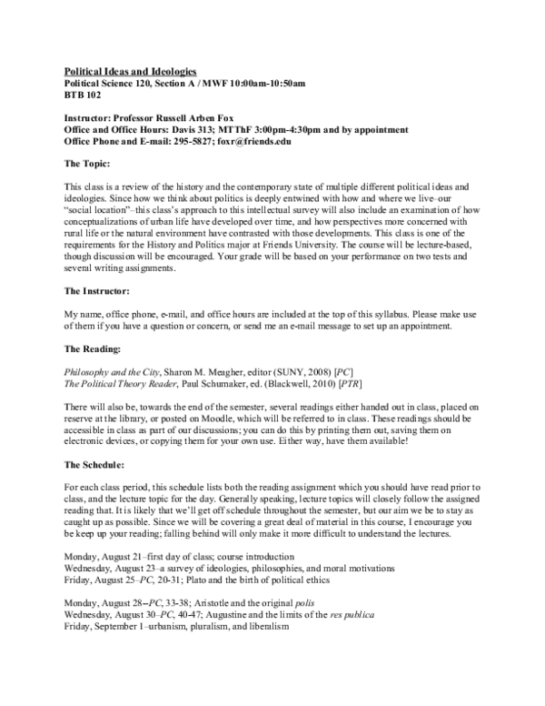 (PDF) Political Ideas and Ideologies, Fall 2023