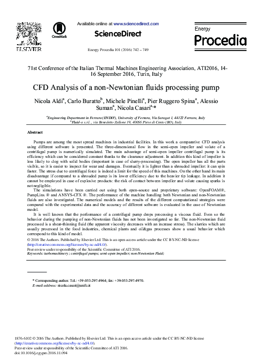 (PDF) CFD Analysis of a Non-newtonian Fluids Processing Pump