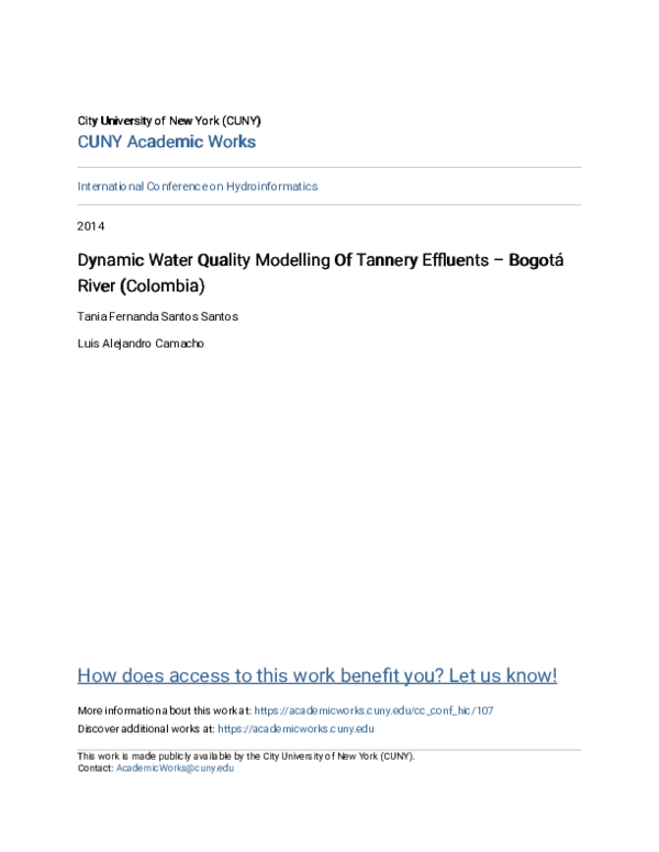 (PDF) Dynamic Water Quality Modelling Of Tannery Effluents – Bogotá River (Colombia)