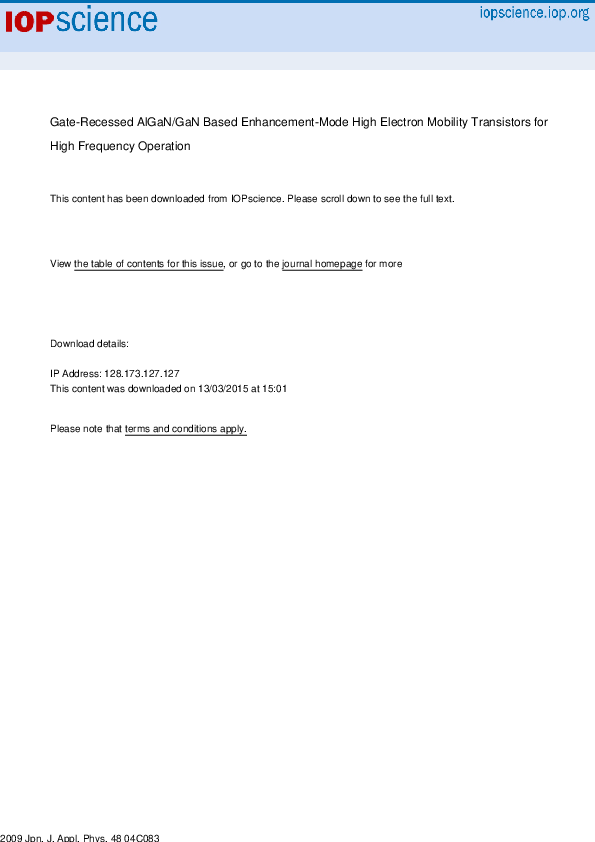 (PDF) Gate-Recessed AlGaN/GaN Based Enhancement-Mode High Electron ... (PDF) Gate-Recessed AlGaN/GaN Based Enhancement-Mode High Electron ...