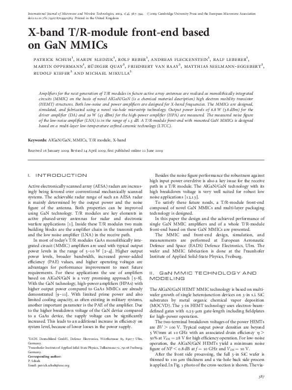 (PDF) X-band T/R-module front-end based on GaN MMICs
