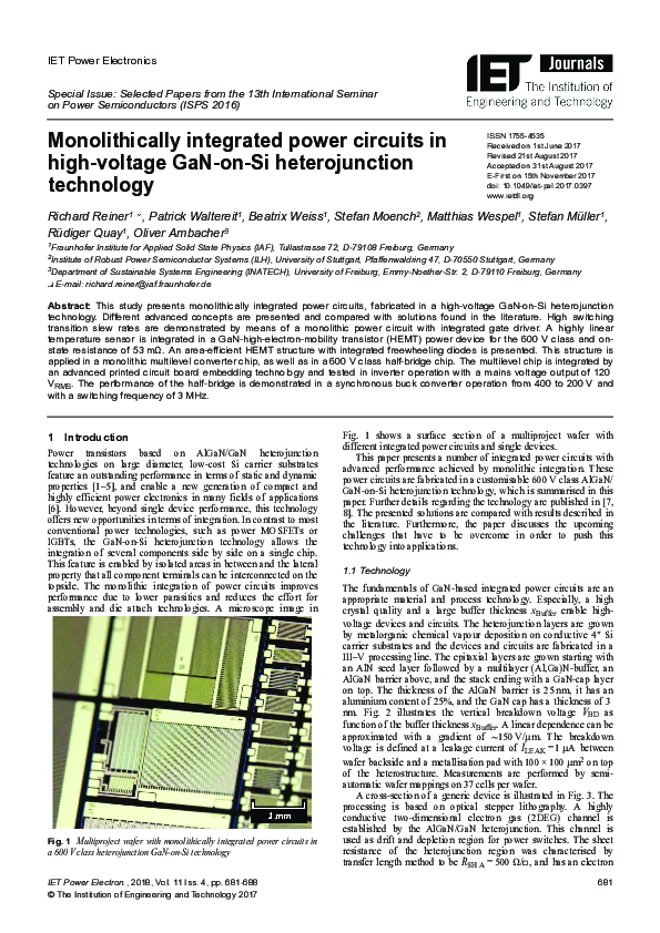 (PDF) Monolithically integrated power circuits in high‐voltage GaN‐on‐Si heterojunction technology