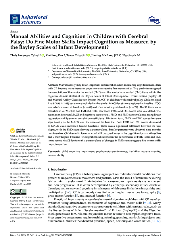 (PDF) Manual Abilities and Cognition in Children with Cerebral Palsy ...