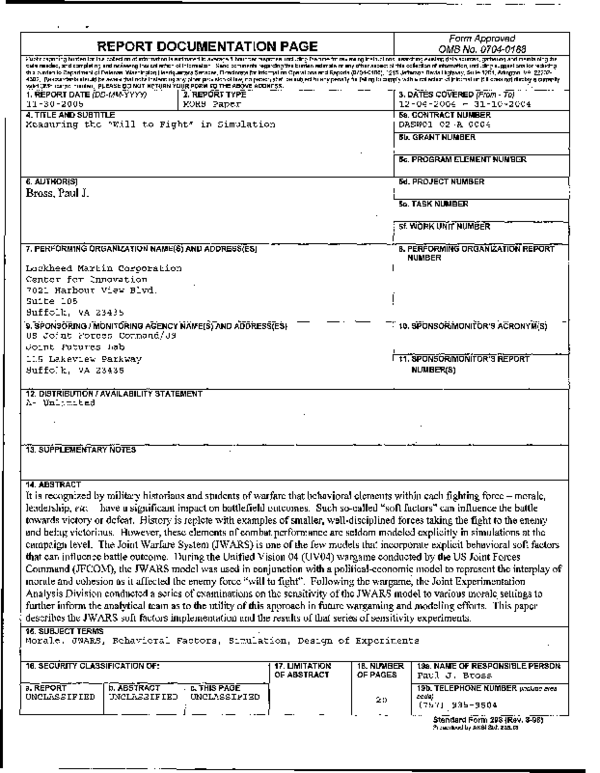 (PDF) Measuring the Will to Fight" in Simulation