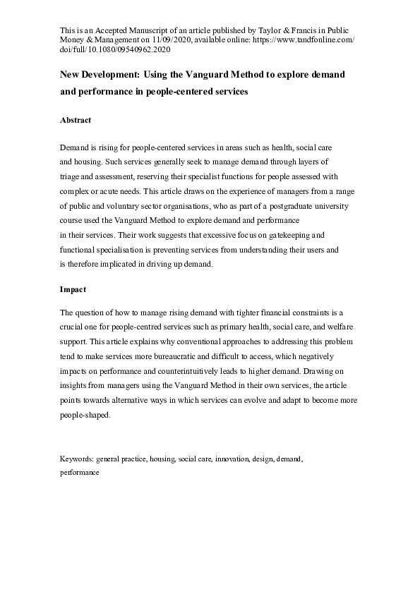 (PDF) New development: Using the Vanguard Method to explore demand and ...