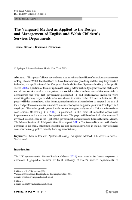 (PDF) The Vanguard Method as Applied to the Design and Management of ...