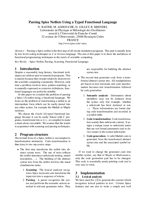 (PDF) Parsing Spice Netlists Using a Typed Functional Language