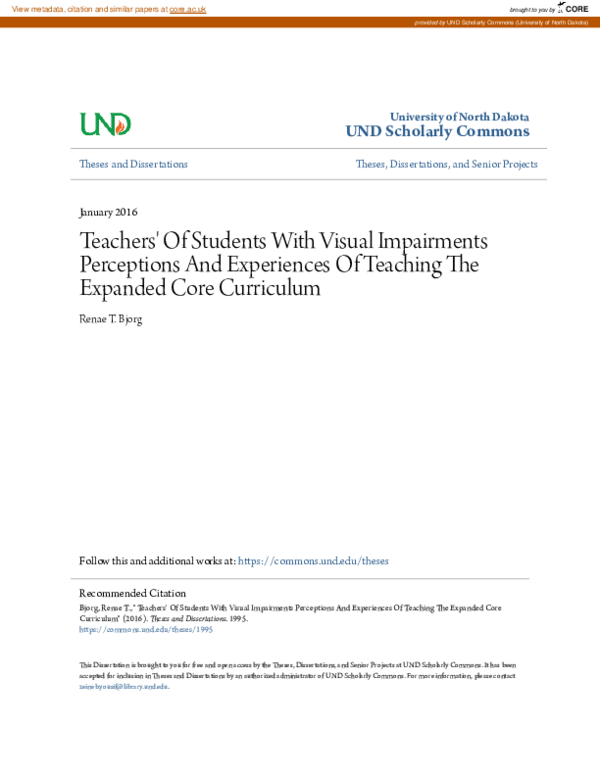 (PDF) Teachers\u27 Of Students With Visual Impairments Perceptions And ...