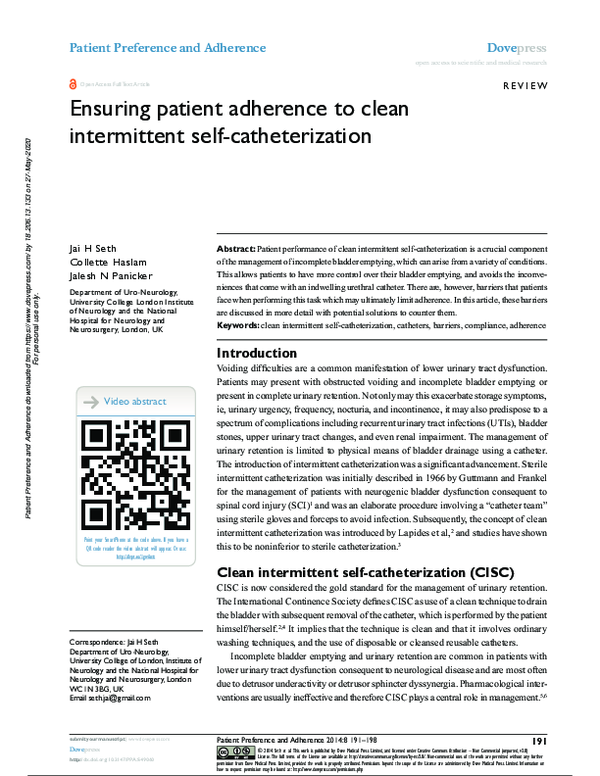 (PDF) Ensuring patient adherence to clean intermittent self-catheterization