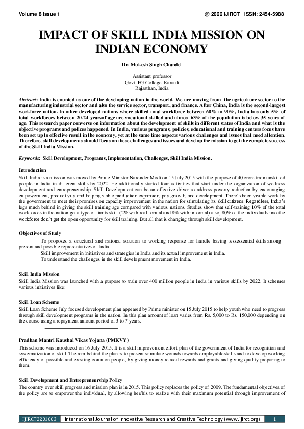 (PDF) Impact of Skill India Mission on Indian Economy