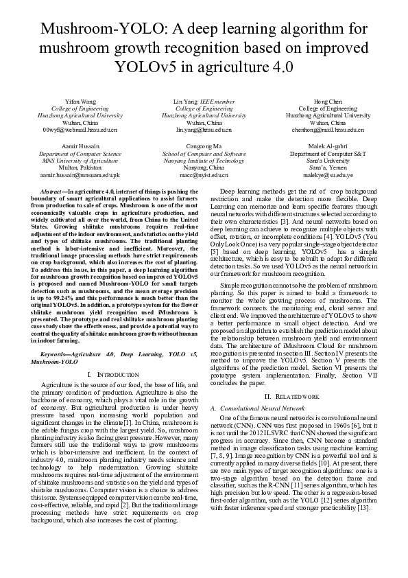 (PDF) Mushroom-YOLO: A deep learning algorithm for mushroom growth recognition based on improved ...