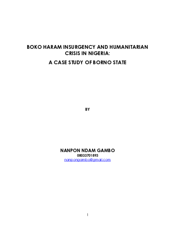 (PDF) BOKO HARAM INSURGENCY AND HUMANITARIAN CRISIS IN NIGERIA: A CASE STUDY OF BORNO STATE