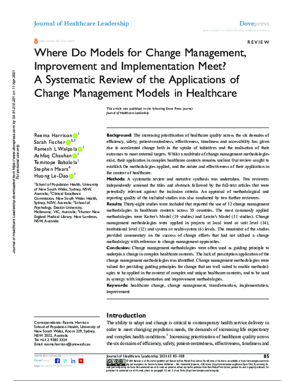 (PDF) Where Do Models for Change Management, Improvement and ...