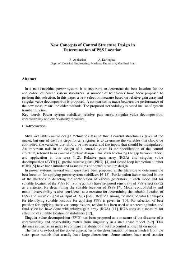 (PDF) New Concepts of Control Structure Design in Determination of PSS ...