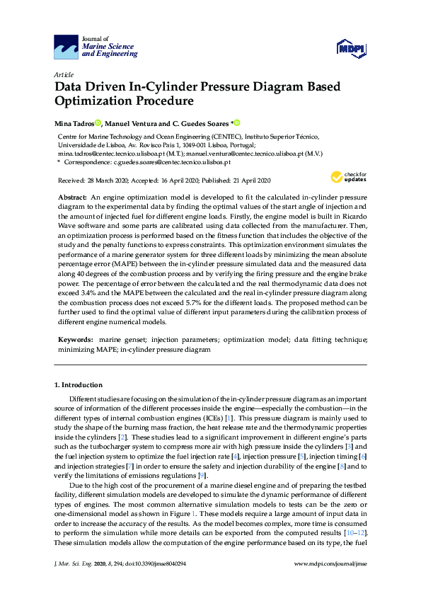 (PDF) Data Driven In-Cylinder Pressure Diagram Based Optimization Procedure