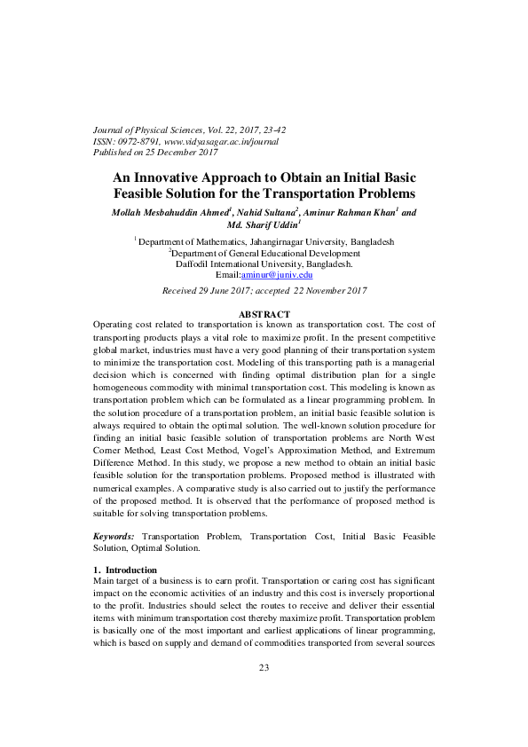 (PDF) An Innovative Approach to Obtain an Initial Basic Feasible ...