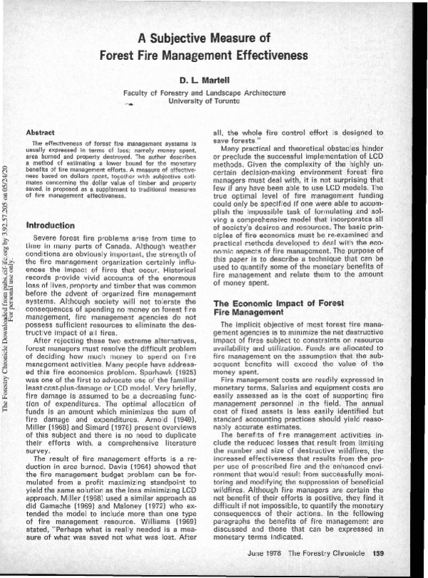 (PDF) A Subjective Measure of Forest Fire Management Effectiveness