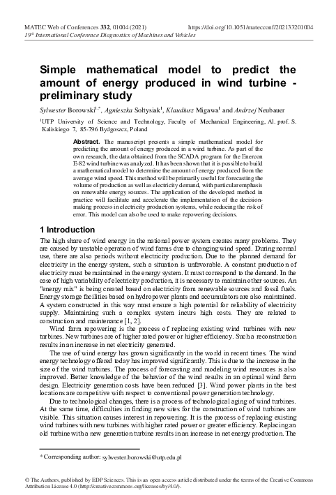 (PDF) Simple mathematical model to predict the amount of energy ...