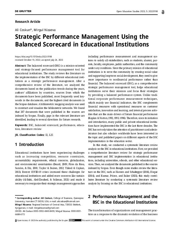 (PDF) Strategic Performance Management Using the Balanced Scorecard in ...