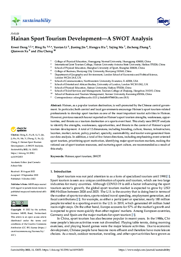 (PDF) Hainan Sport Tourism Development—A SWOT Analysis