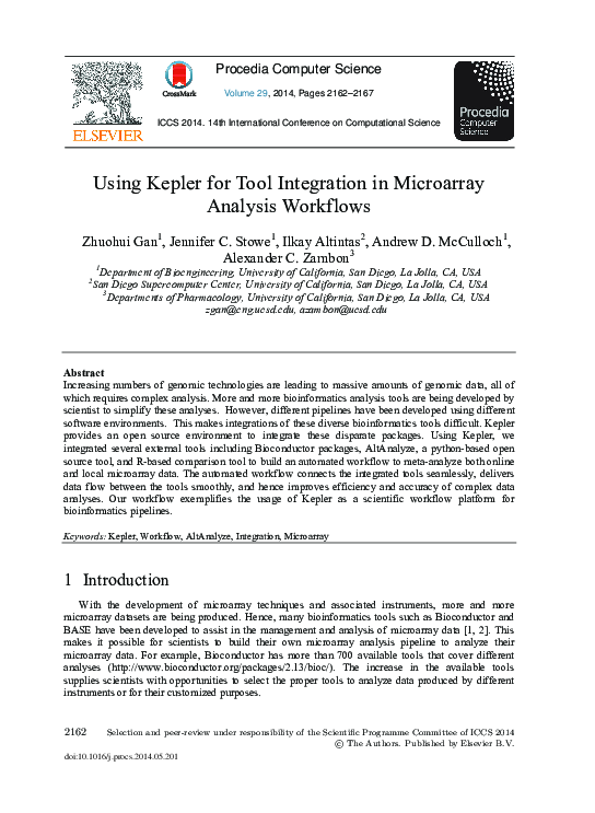 (PDF) Using Kepler for Tool Integration in Microarray Analysis Workflows