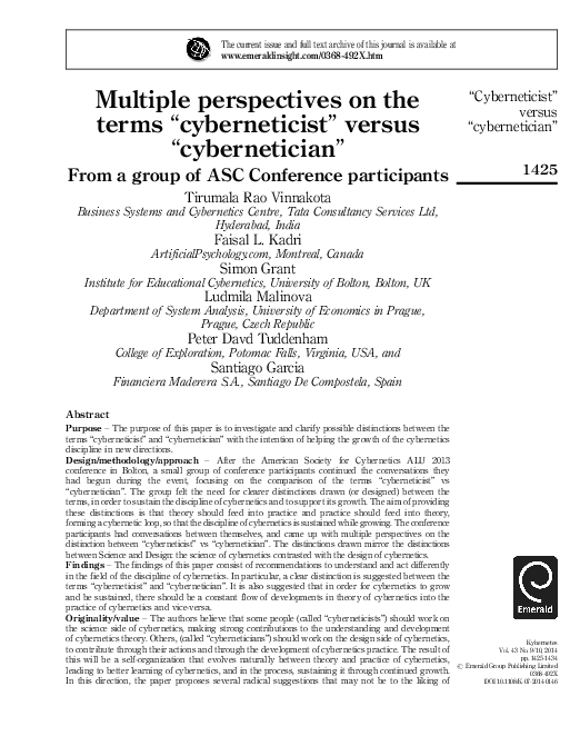 (PDF) Multiple perspectives on the terms “cyberneticist” versus ...